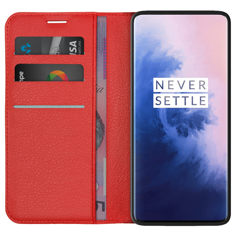 Leather Wallet Case for OnePlus 7 Pro (Red)